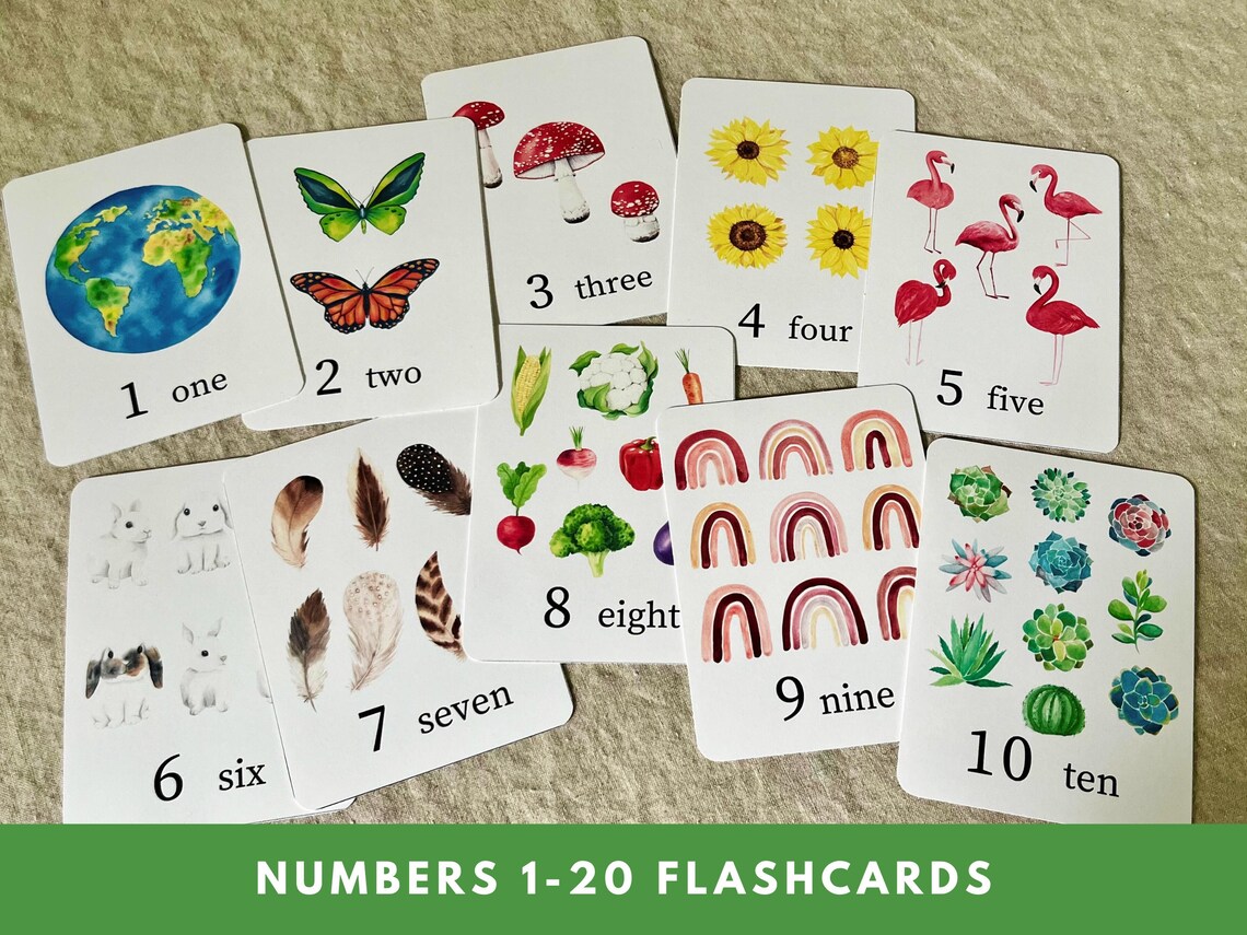 Number Flashcards, Numbers 1-20 Cards, Flash Cards, Preschool ...