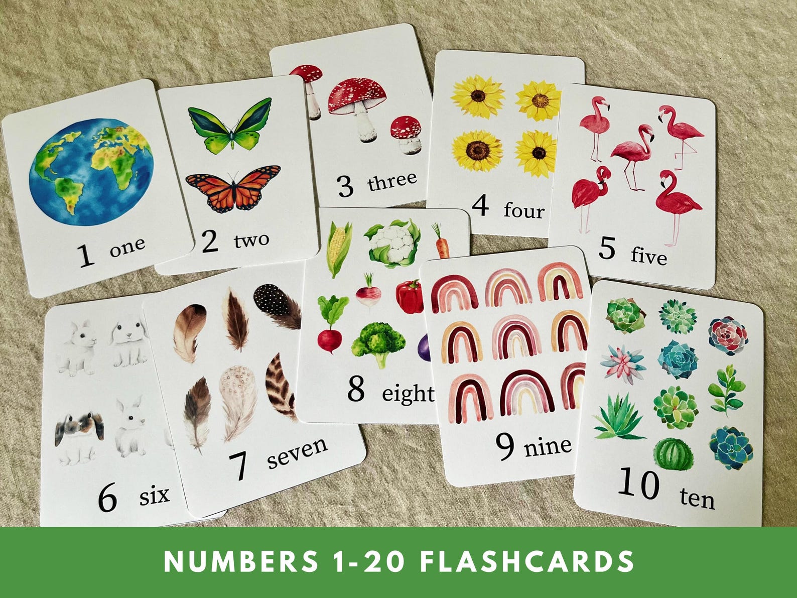 Number Flashcards, Numbers 1-20 Cards, Flash Cards, Preschool ...