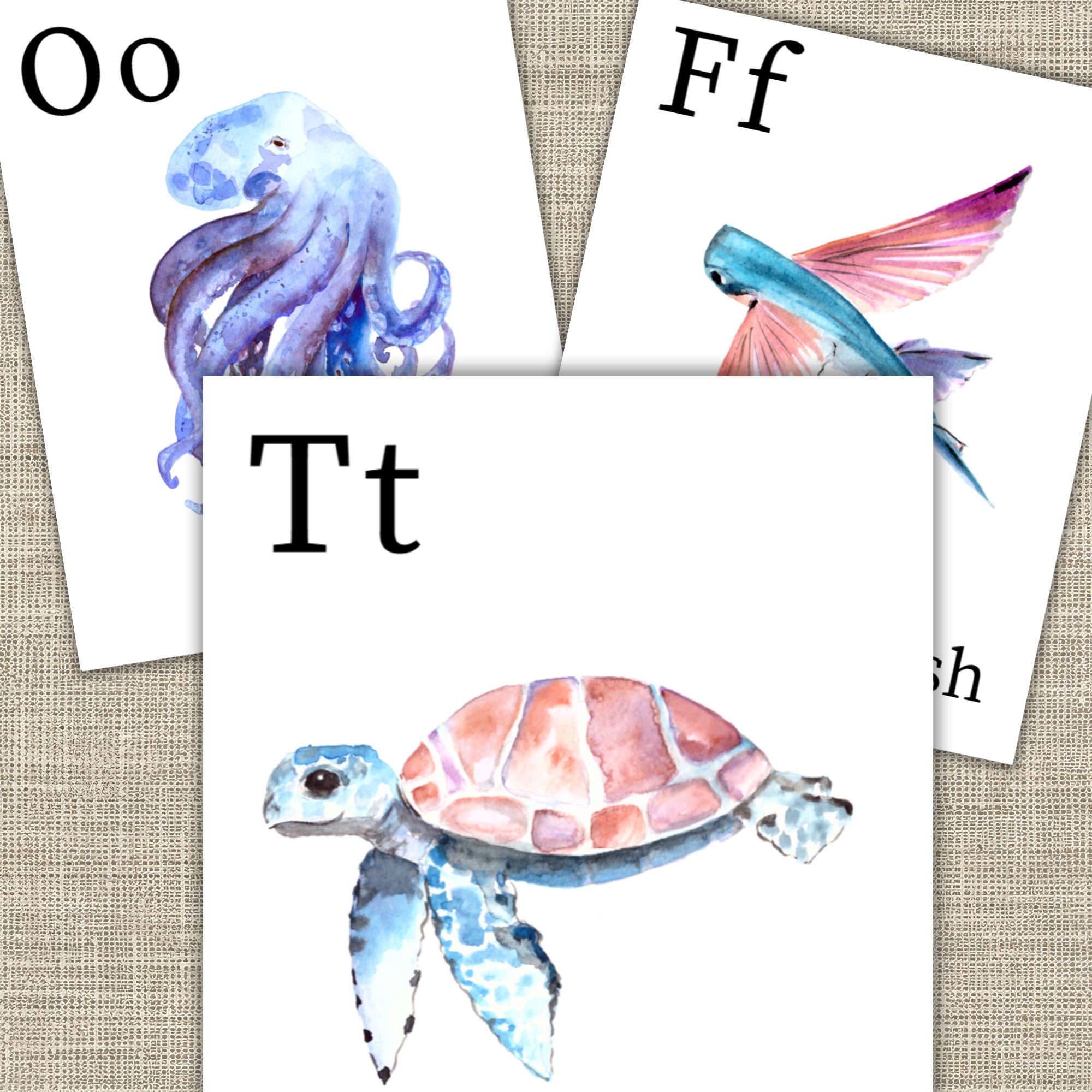 Ocean Alphabet Flashcards, Printable ABC Flashcards, Kids Ocean Animal ...