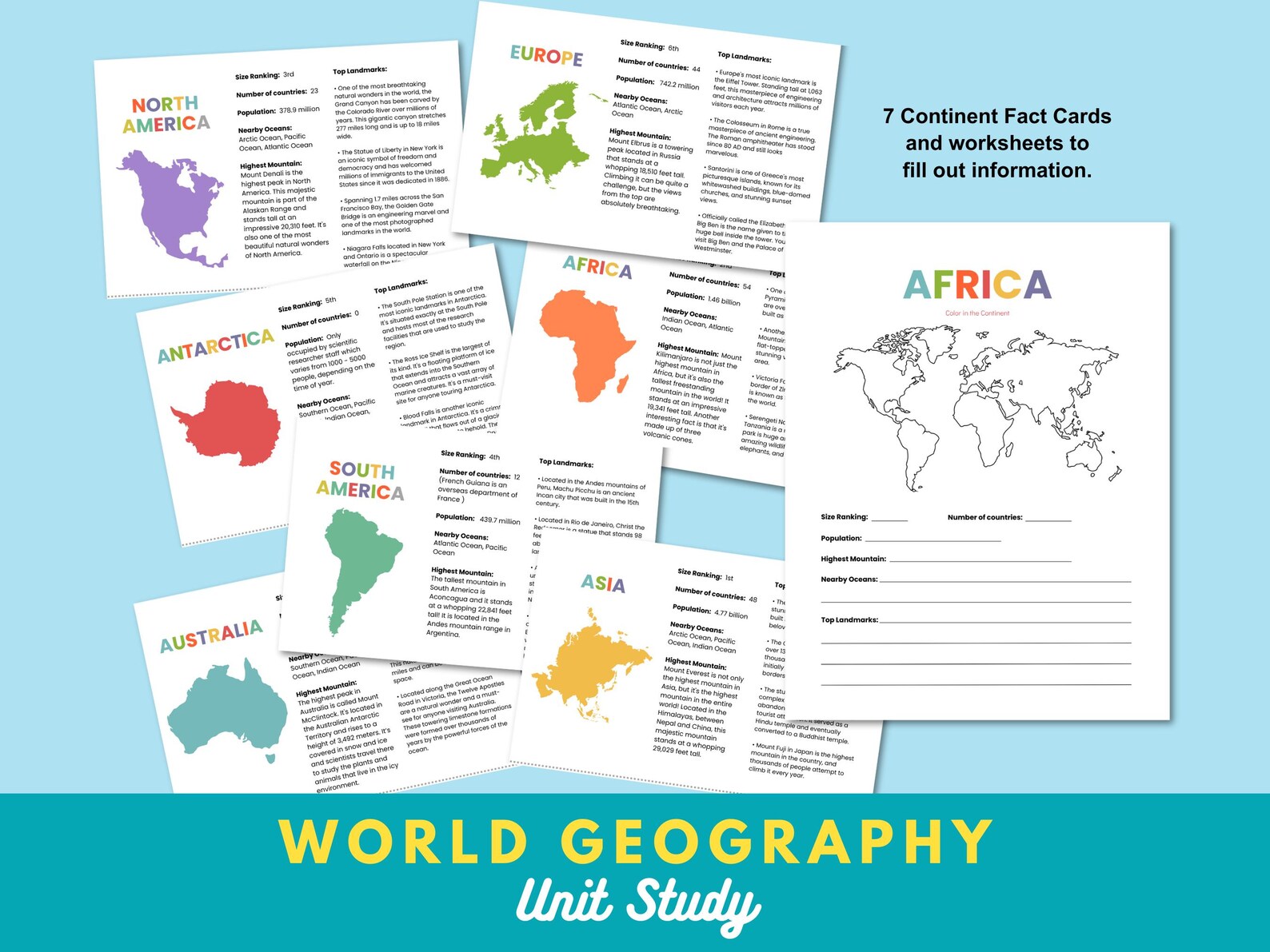World Geography Unit Study: Continents, Animals, and Fact Cards - Etsy