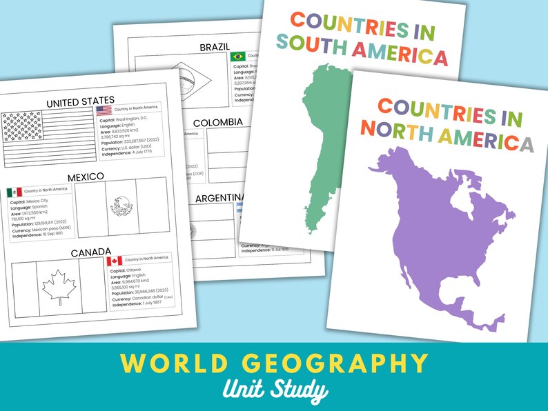 World Geography Unit Study: Continents, Animals, and Fact Cards - Etsy