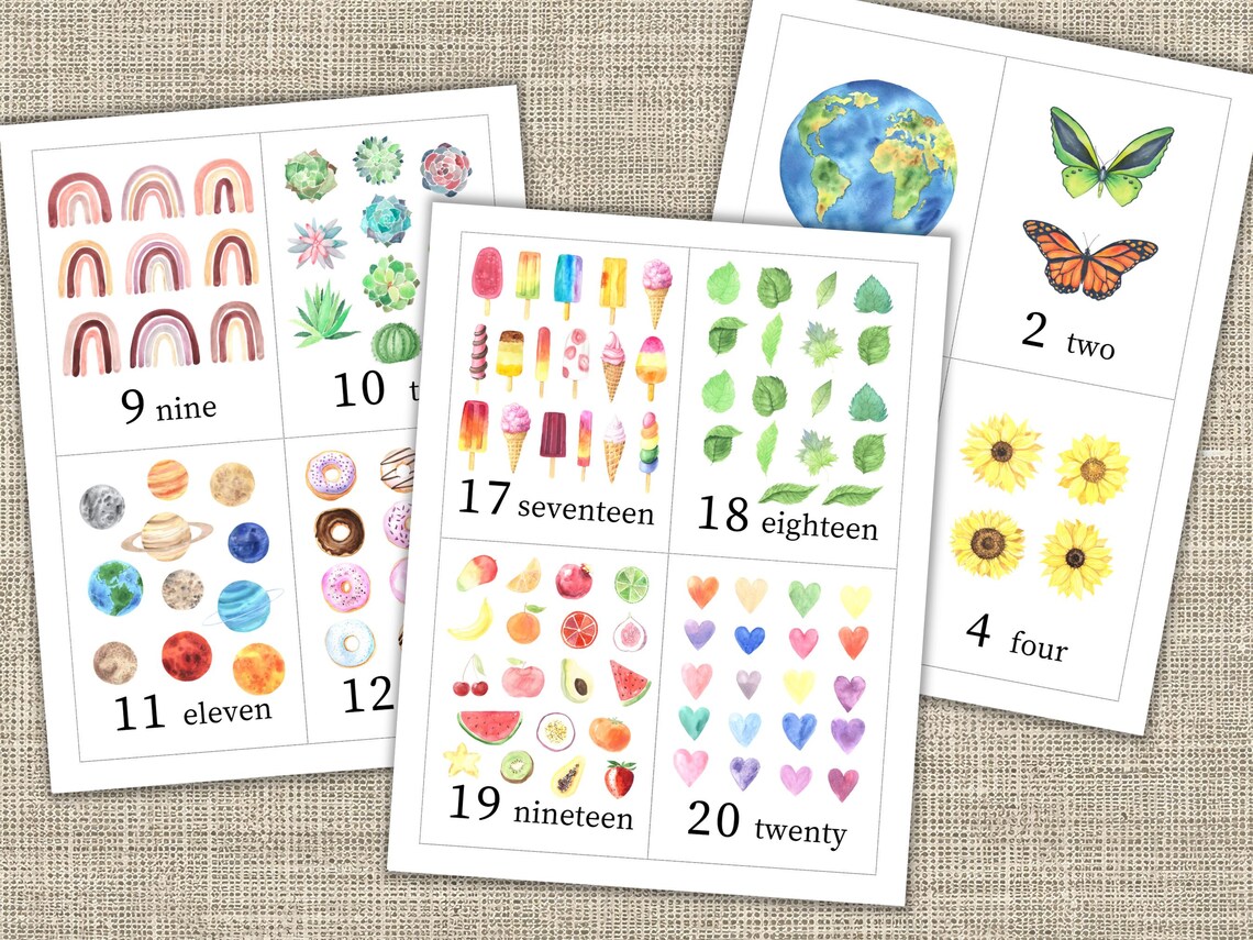 Number Flashcards, Numbers 1-20 Cards, Flash Cards, Preschool ...