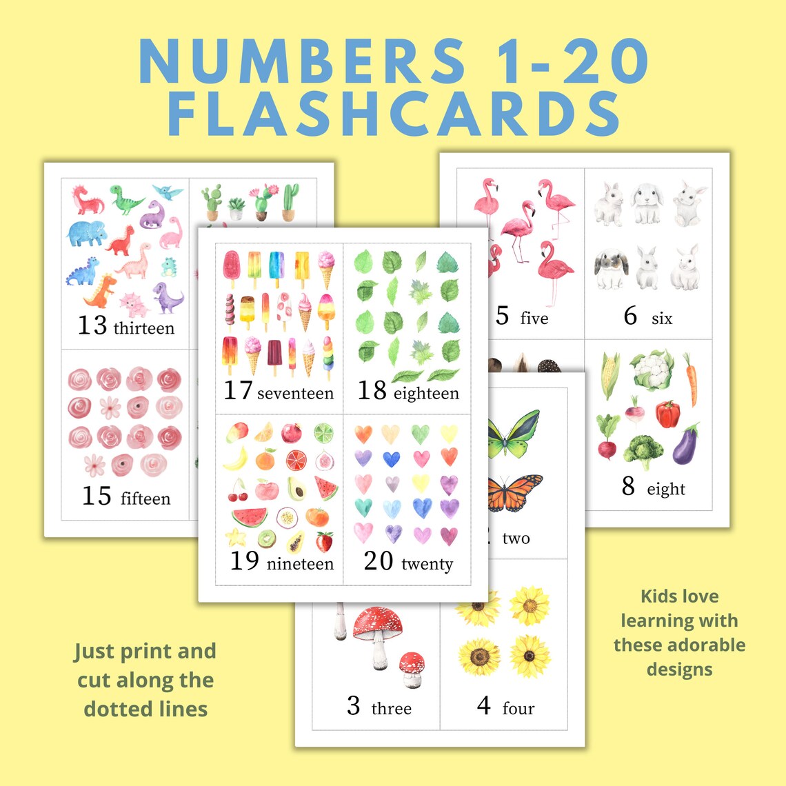 Number Flashcards, Numbers 1-20 Cards, Flash Cards, Preschool ...