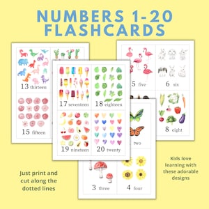 Number Flashcards, Numbers 1-20 Cards, Flash Cards, Preschool ...