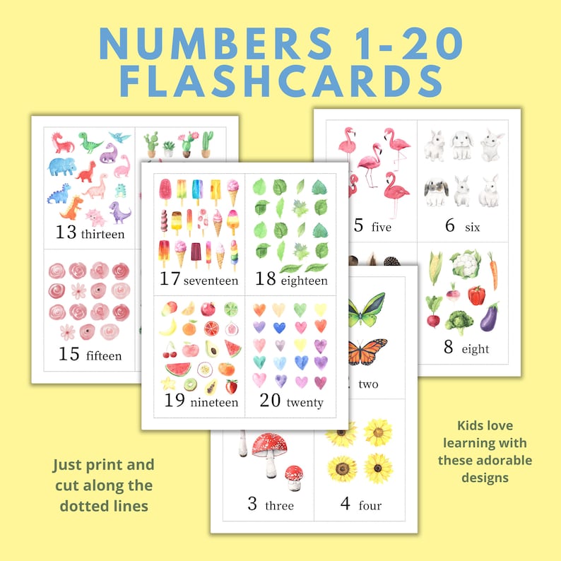 Number Flashcards, Numbers 1-20 Cards, Flash Cards, Preschool ...