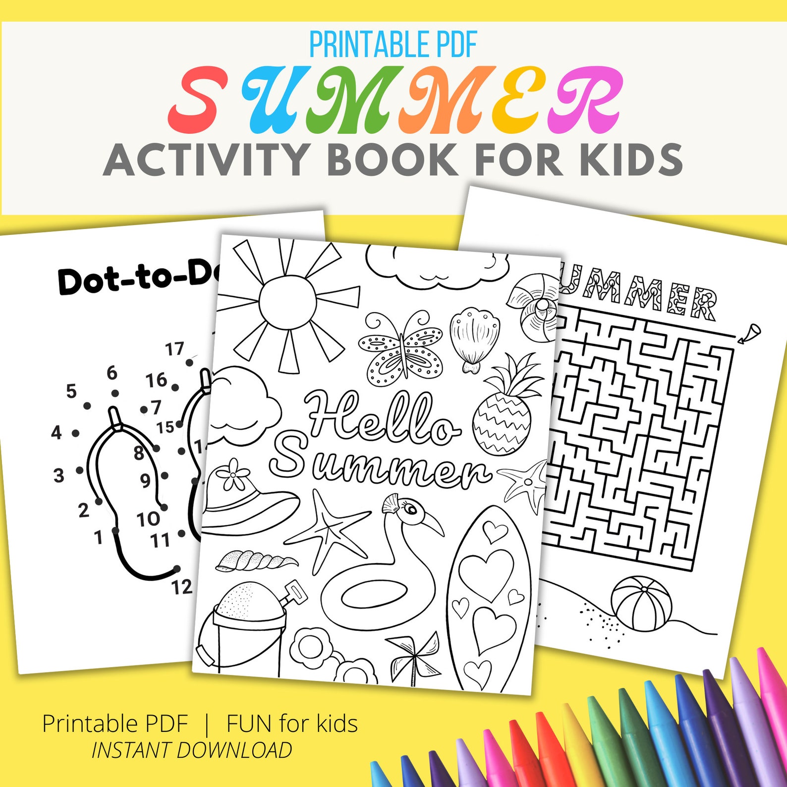 Kids Summer Coloring Activity Printable, Kids Summer Coloring Pages ...