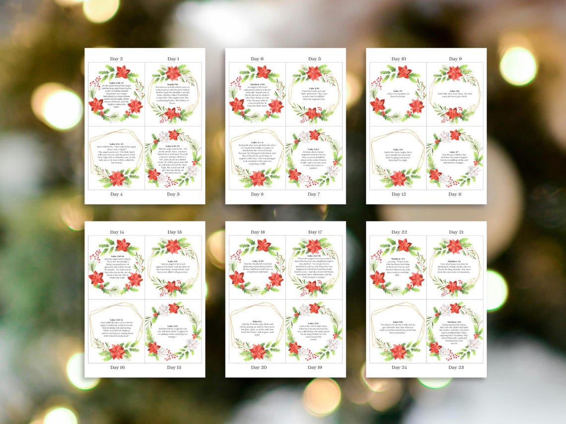 Advent Scripture Cards, Christmas Countdown Printable, Christmas Story ...