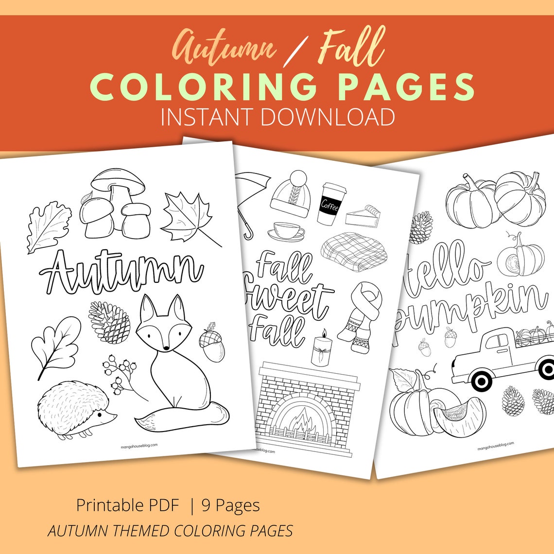Autumn Fall Coloring Pages for Kids, Printable Coloring Sheets ...