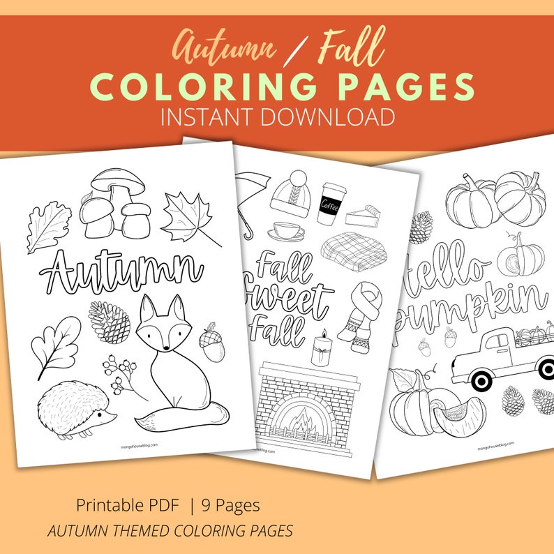 Autumn Fall Coloring Pages for Kids, Printable Coloring Sheets ...