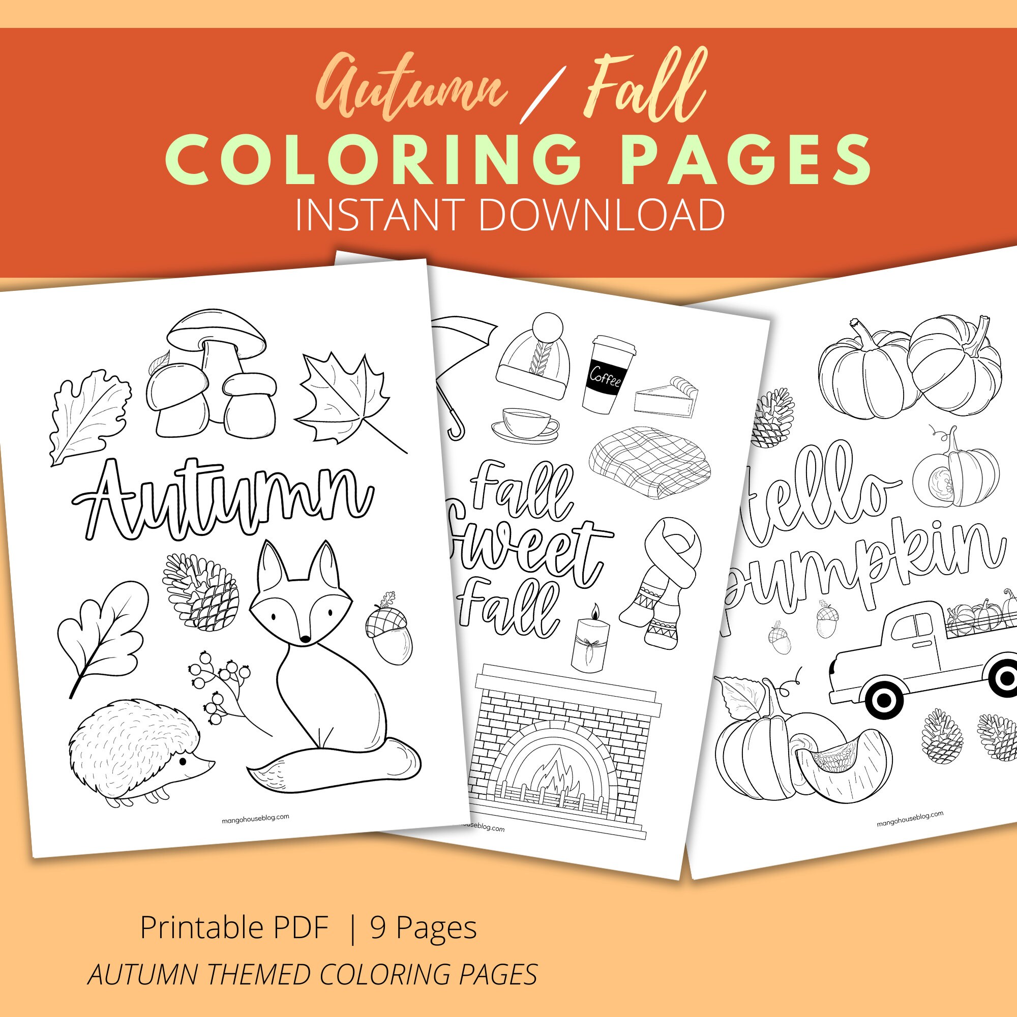 Autumn Fall Coloring Pages for Kids, Printable Coloring Sheets ...