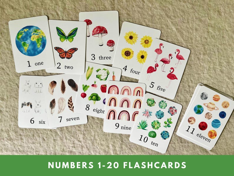 Number Flashcards, Numbers 1-20 Cards, Flash Cards, Preschool Flashcards, Printable Number ...