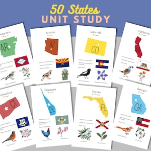 50 States Unit Study: US Geography, State Maps & Flashcards (PDF) - Etsy