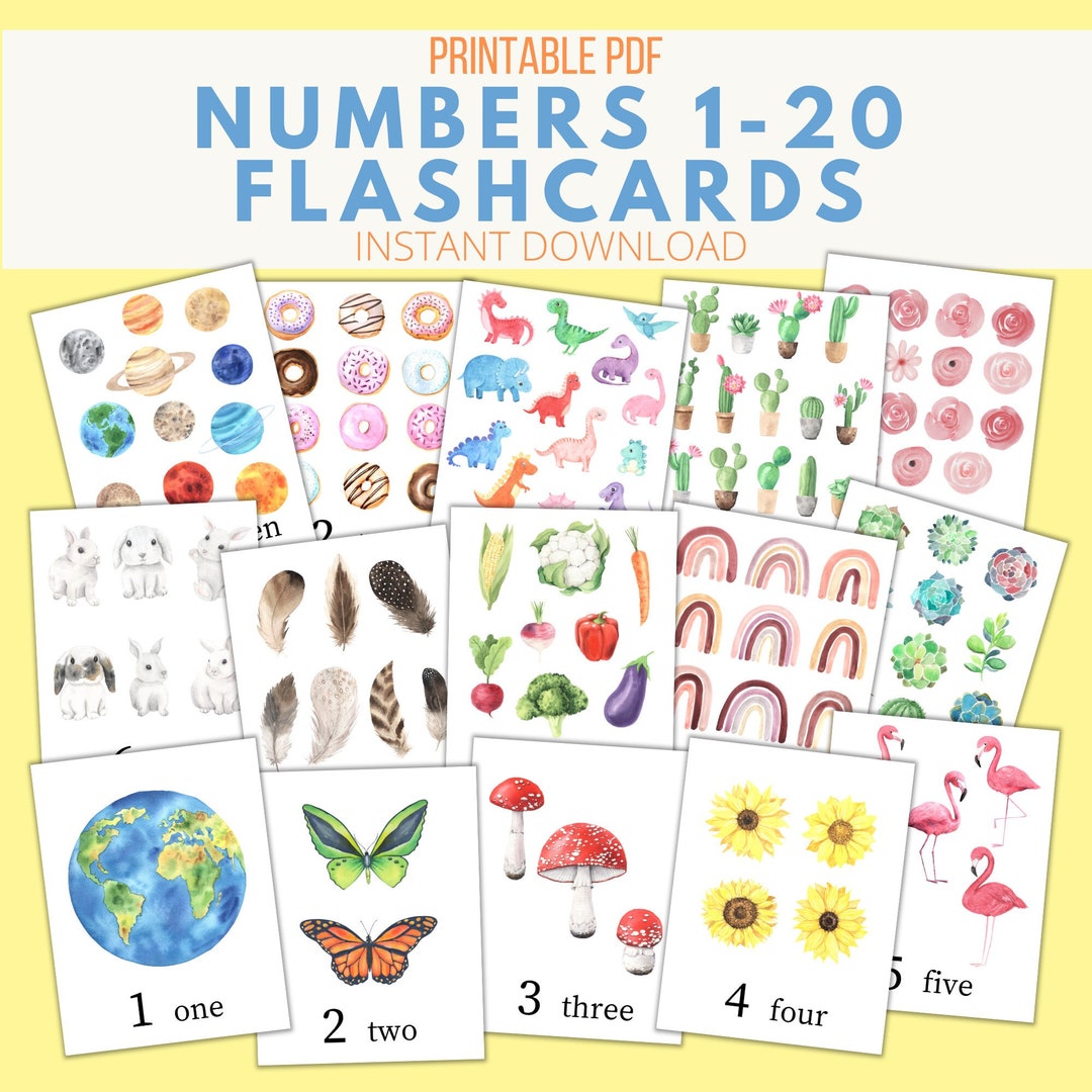 Number Flashcards, Numbers 1-20 Cards, Flash Cards, Preschool ...