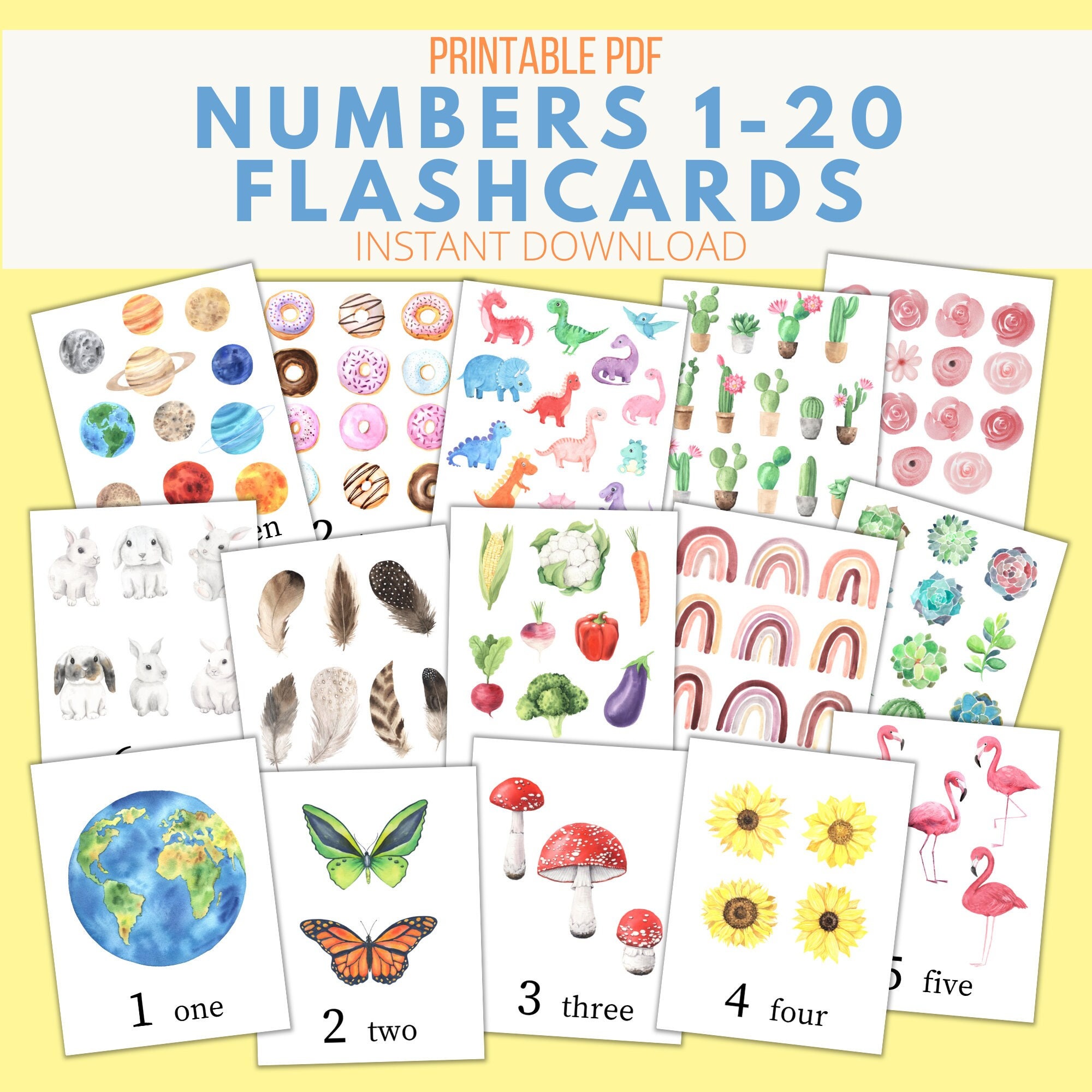 Number Flashcards, Numbers 1-20 Cards, Flash Cards, Preschool ...