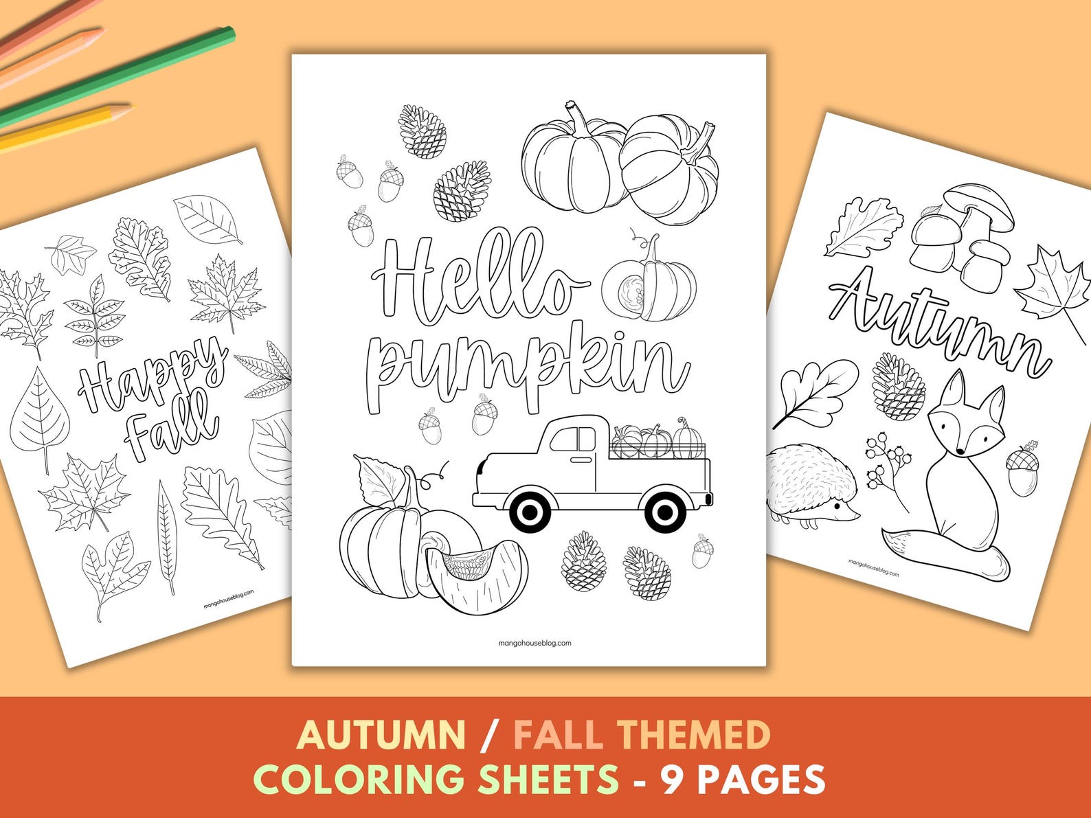 Autumn Fall Coloring Pages for Kids, Printable Coloring Sheets ...