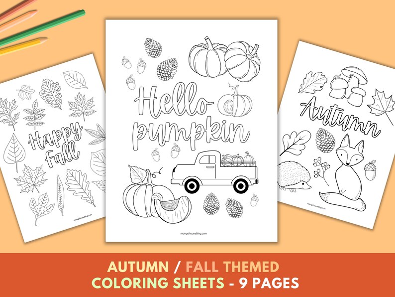 Autumn Fall Coloring Pages for Kids, Printable Coloring Sheets ...