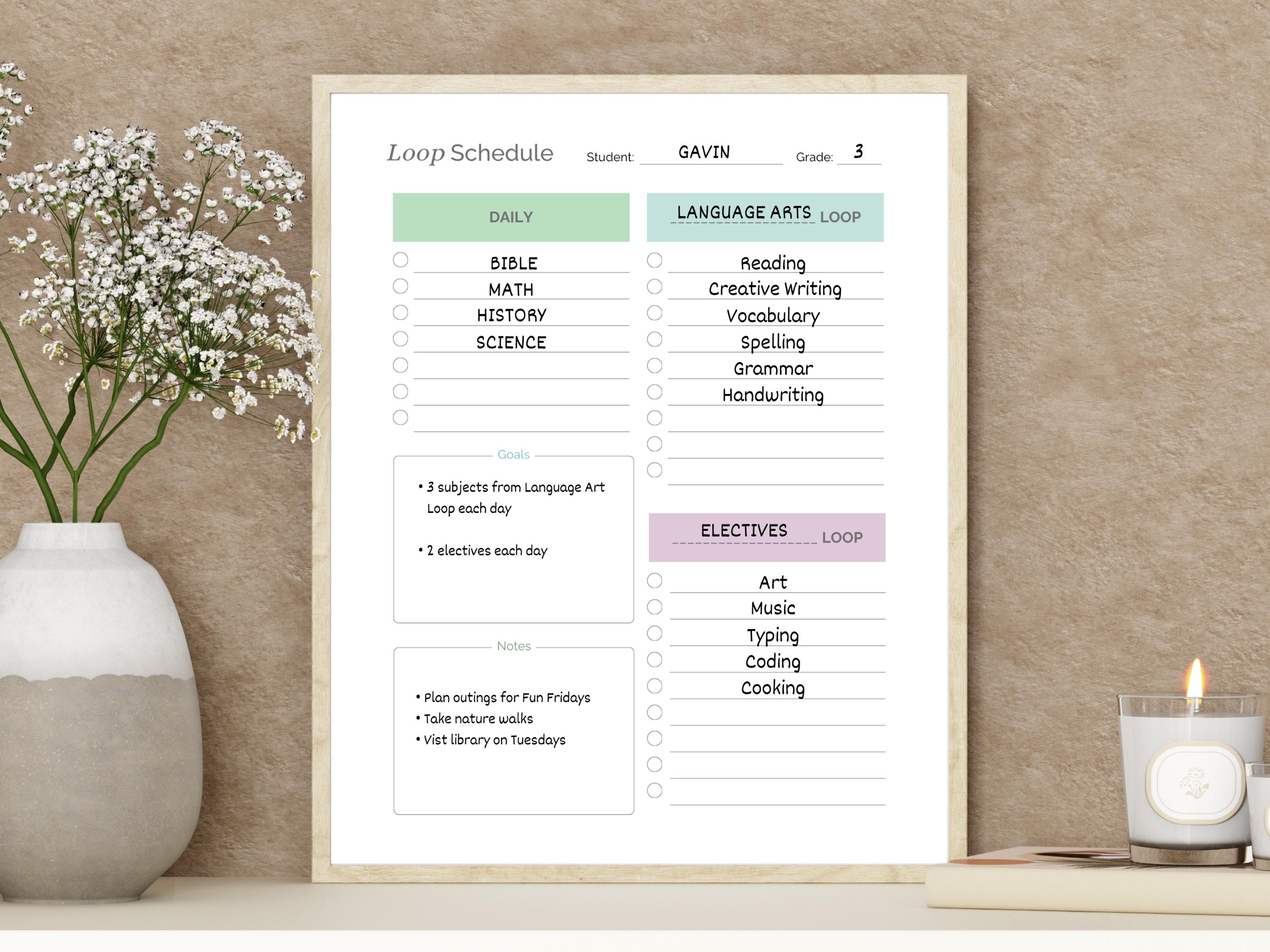 Homeschool Loop Schedule Planner: Printable PDF - Etsy