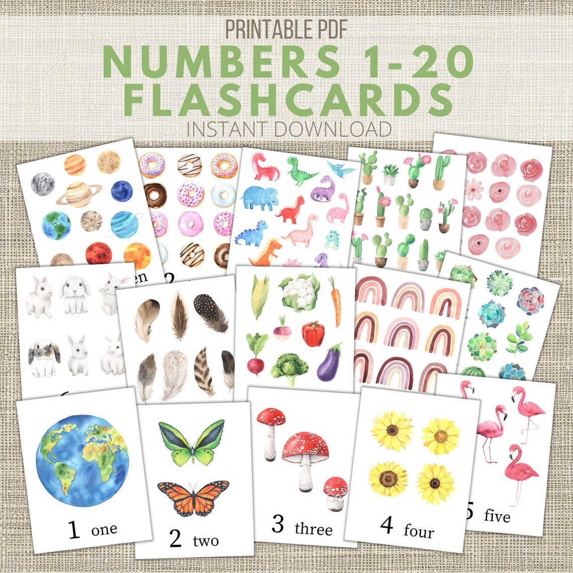 Number Flashcards, Numbers 1-20 Cards, Flash Cards, Preschool ...