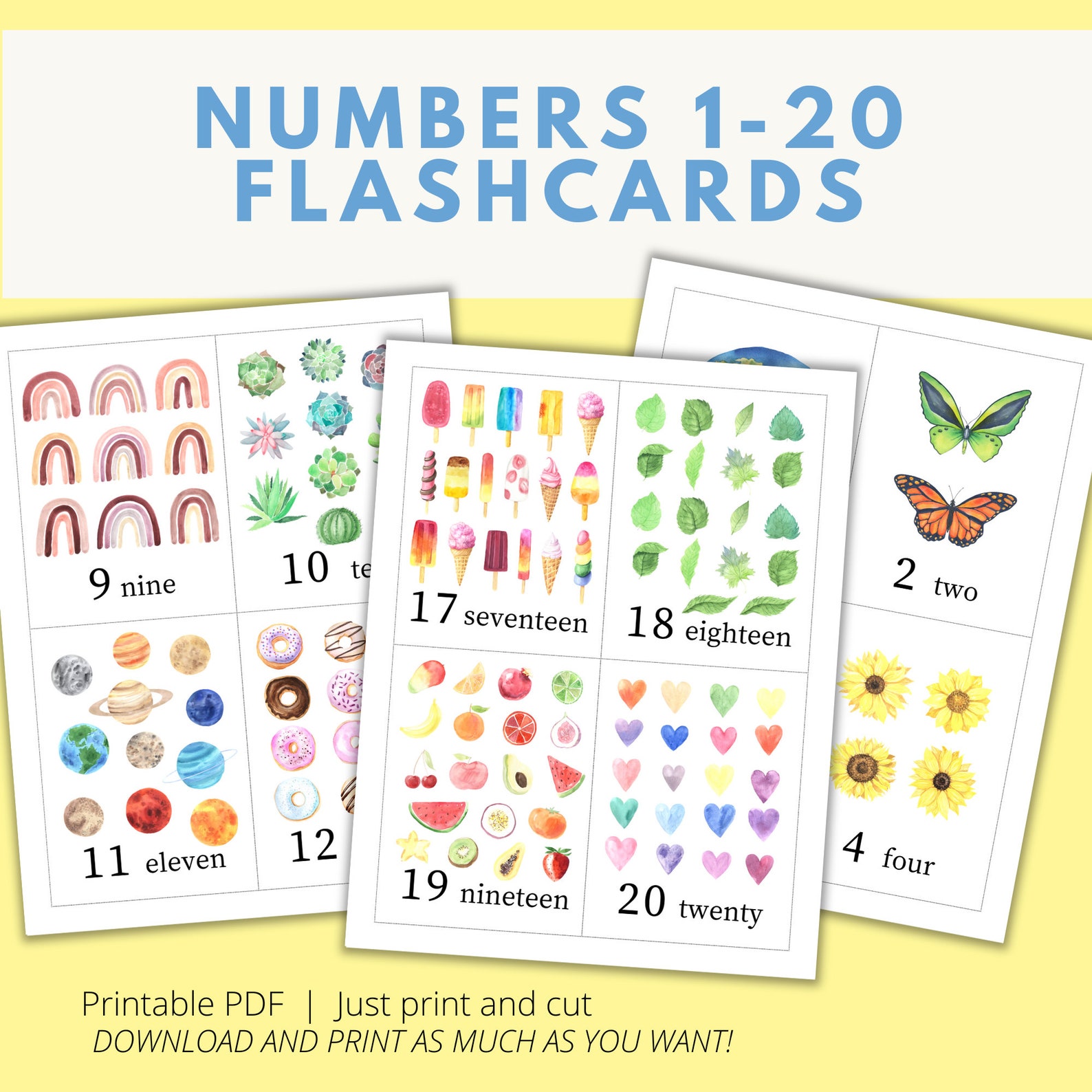 Number Flashcards, Numbers 1-20 Cards, Flash Cards, Preschool ...