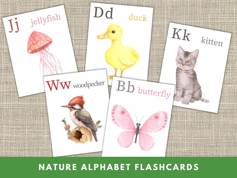 Nature Alphabet Flashcards: Watercolor ABC Cards (printable) - Etsy