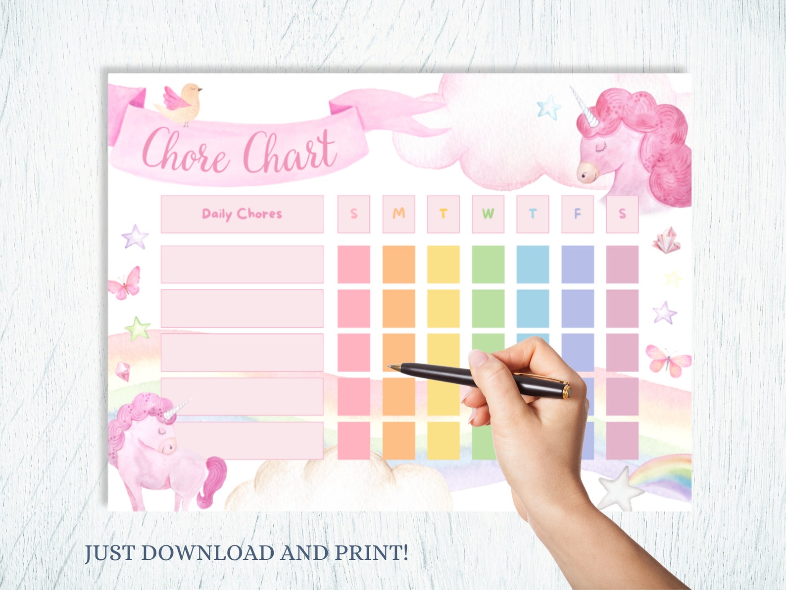 Printable Unicorn Chore Chart, Girl Daily Chore Chart, Chore Chart for ...