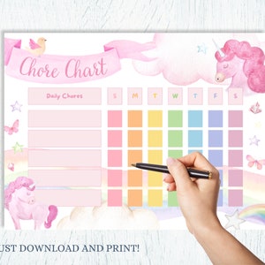Unicorn Chore Chart for Girls: Daily Kids Responsibility (printable PDF ...