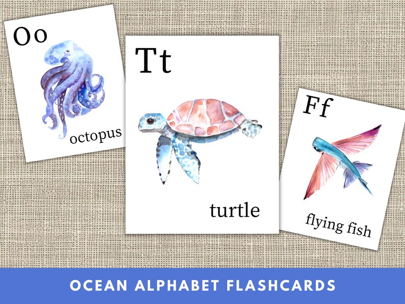 Ocean Alphabet Flashcards, Printable ABC Flashcards, Ocean Animals ...
