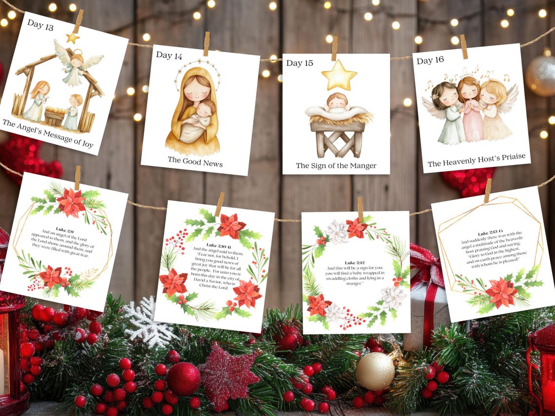 Advent Scripture Cards, Christmas Countdown Printable, Christmas Story ...