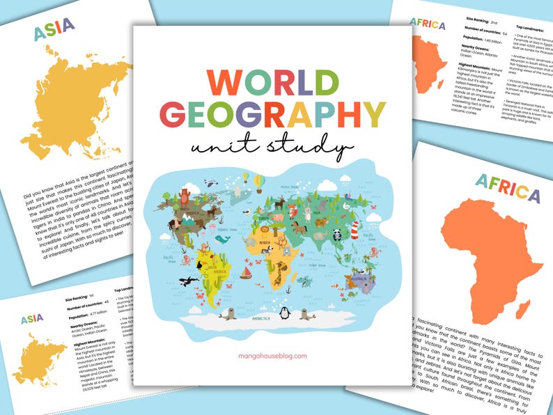 World Geography Unit Study: Continents, Animals, and Fact Cards - Etsy