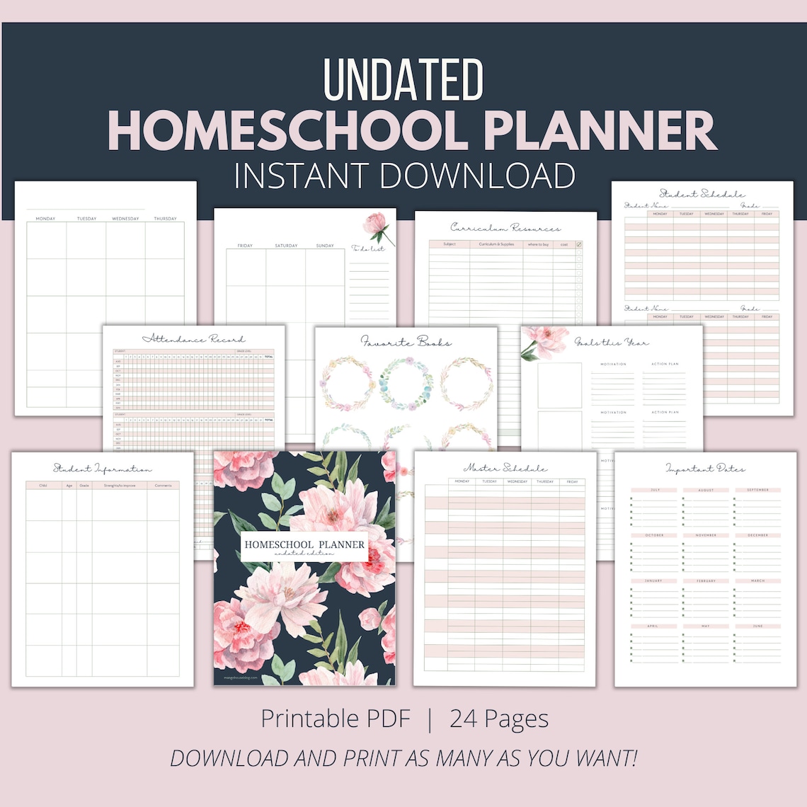 Undated Homeschool Planner: 24-page Teacher Organizer (PDF Printable ...