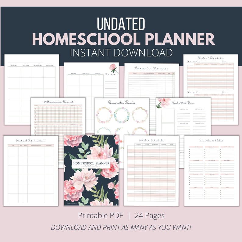 Undated Homeschool Planner: 24-page Teacher Organizer (PDF Printable ...