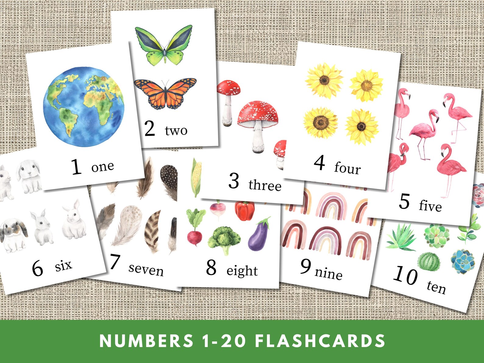 Number Flashcards, Numbers 1-20 Cards, Flash Cards, Preschool ...