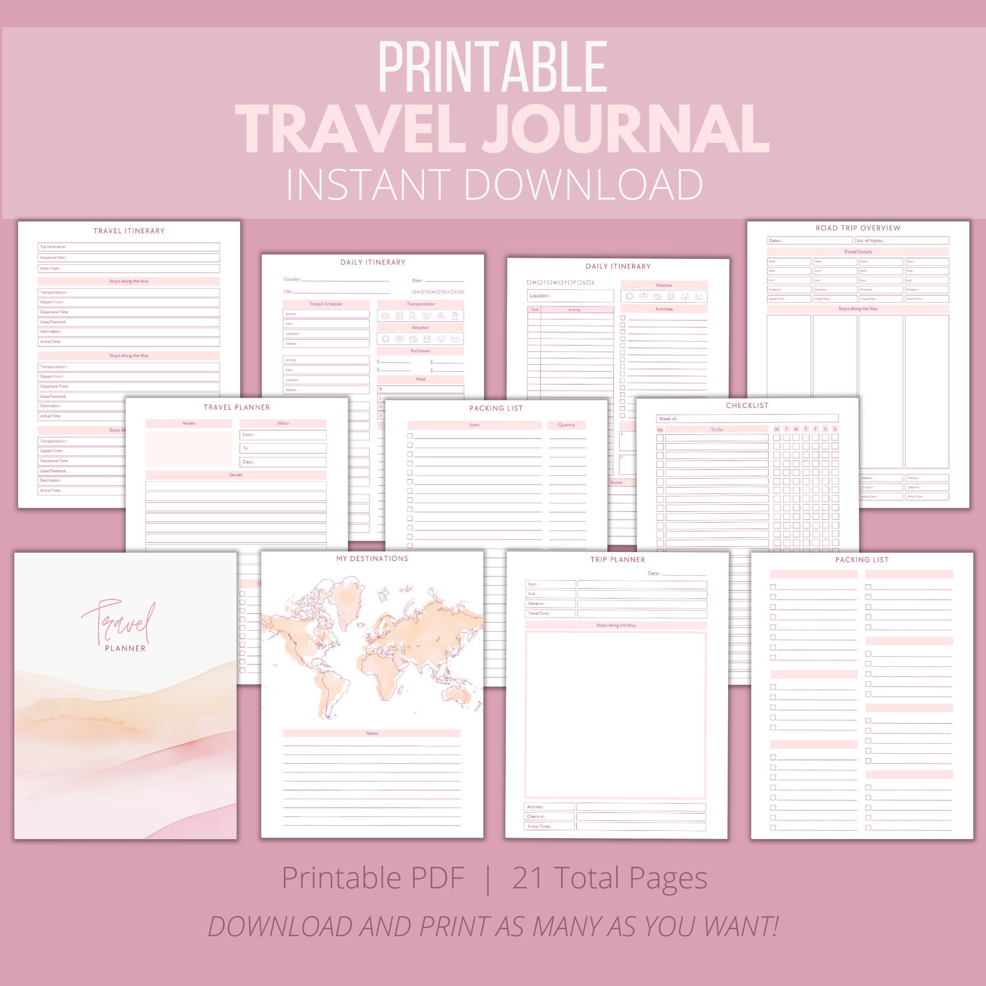 Travel Planner, Travel Journal, Printable Travel Planner, Travel ...