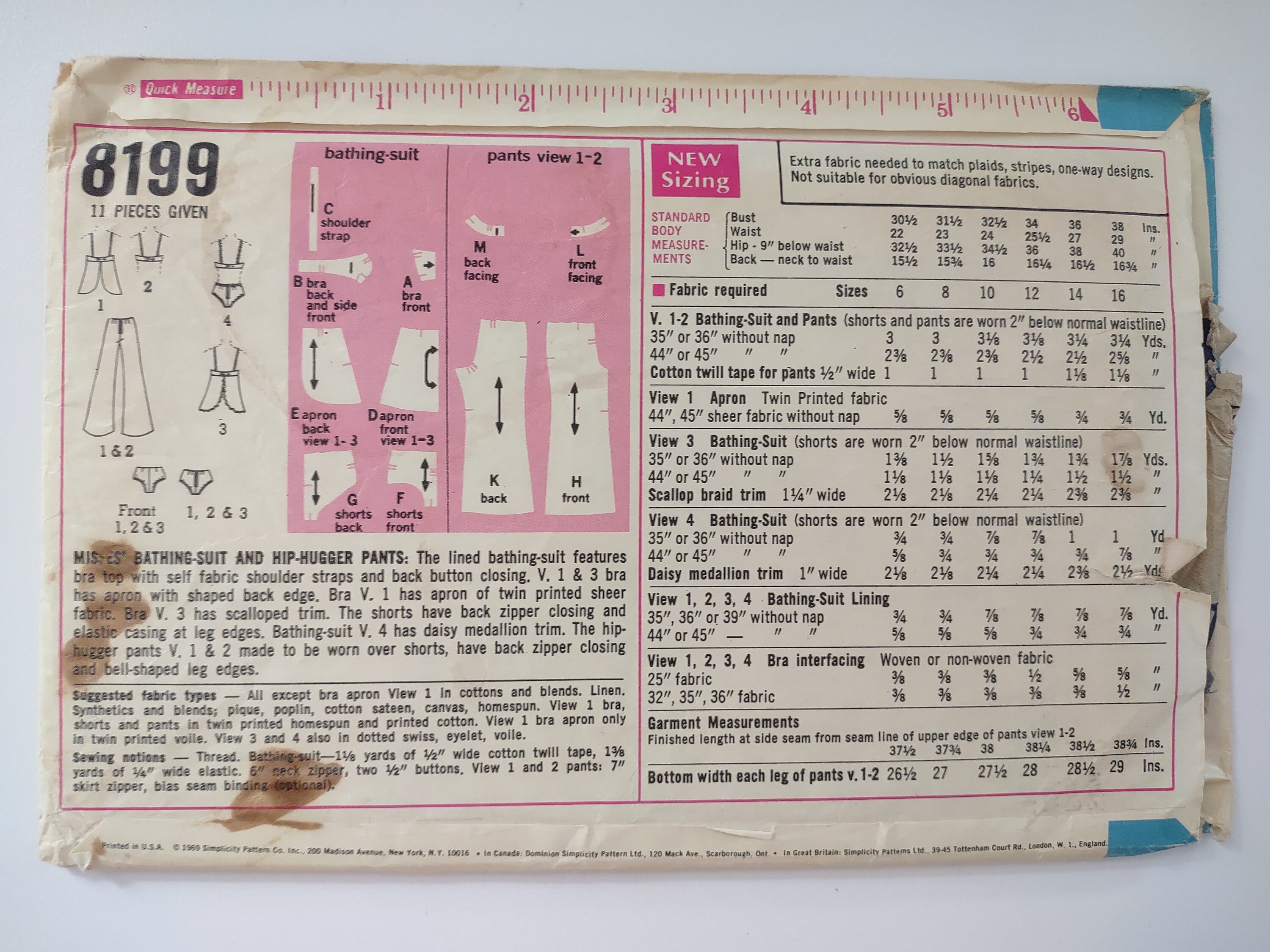 SIMPLICITY 8199 SEWING PATTERN Bathing Suit and Hip Hugger - Etsy