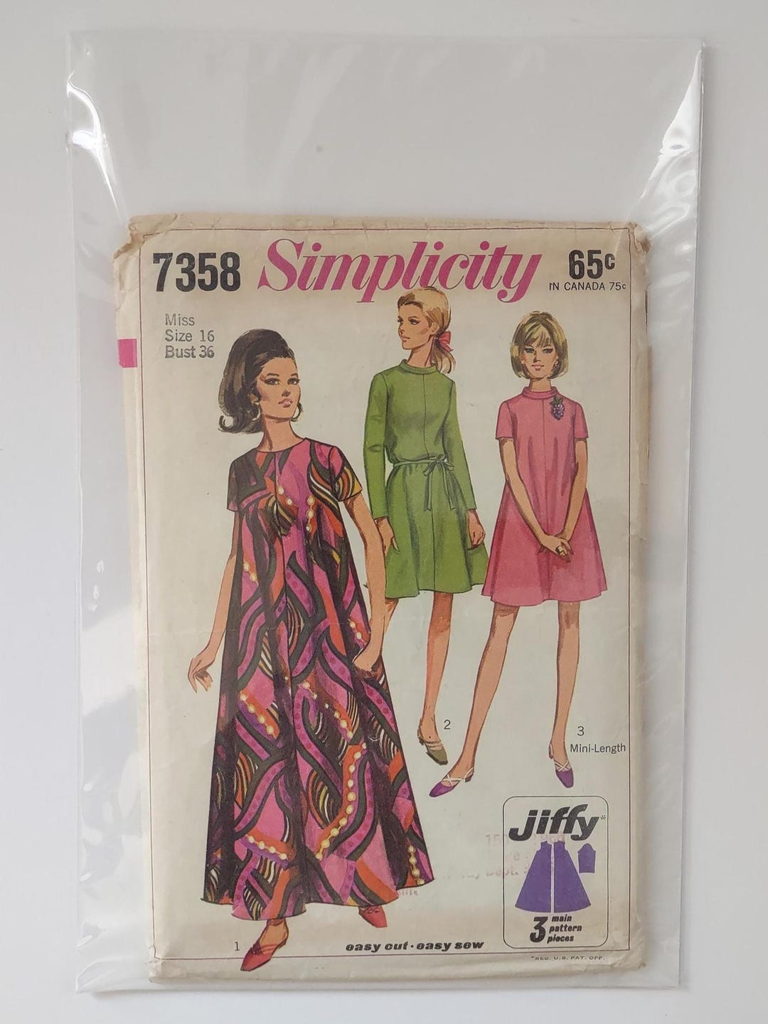SIMPLICITY 7358 SEWING PATTERN - Simple-to-sew Misses' Jiffy Dress in ...