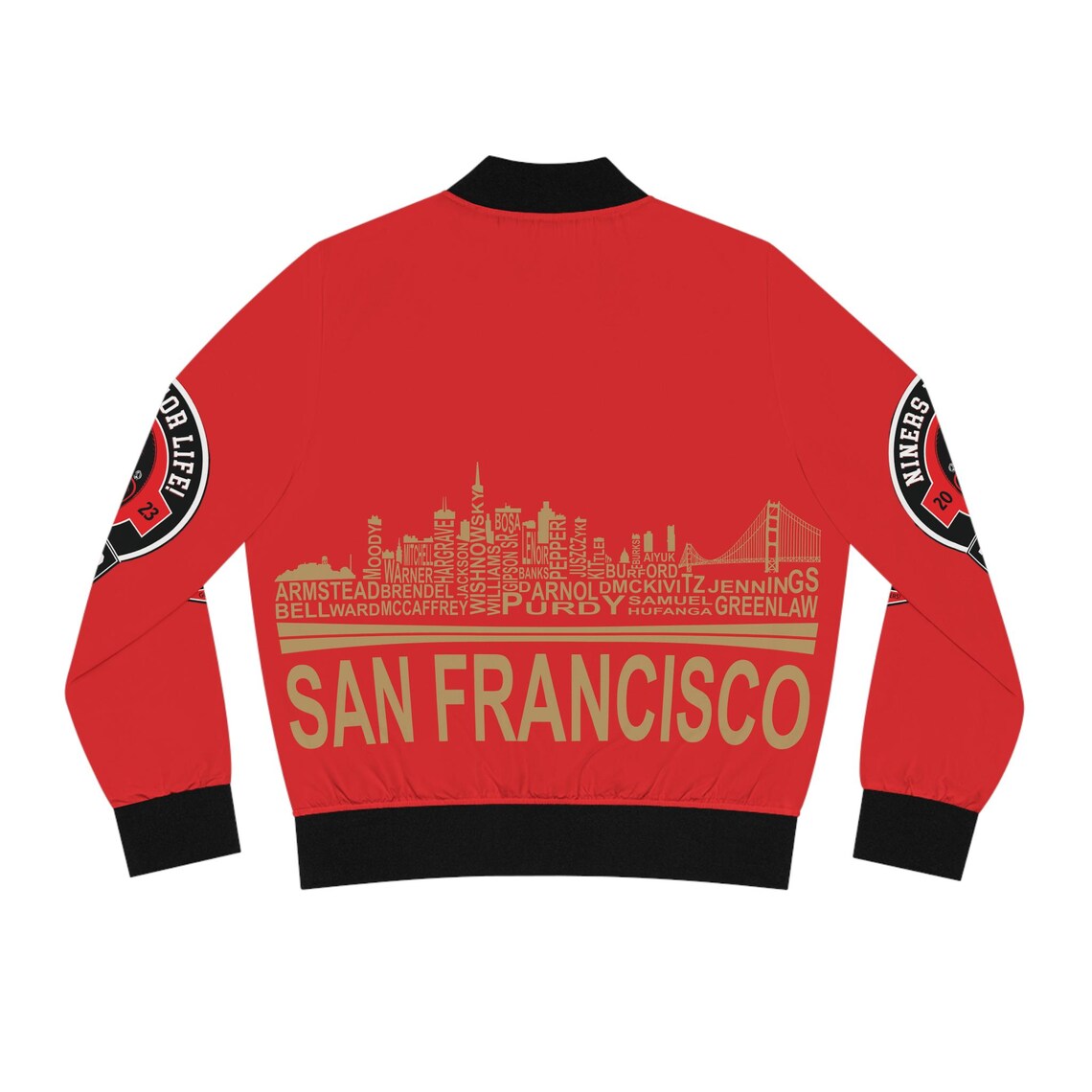 SF Iconic Football Team Skyline Inspired Gold Blooded Women's Bomber ...