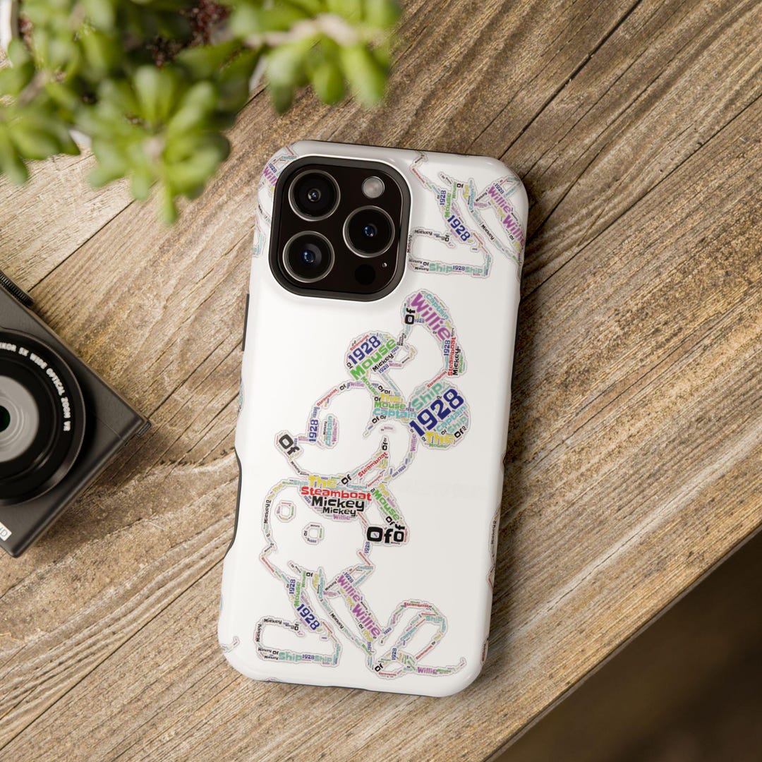 Steamboat Willie Phone Case: Retro Mickey Word Art, Magsafe Compatible ...