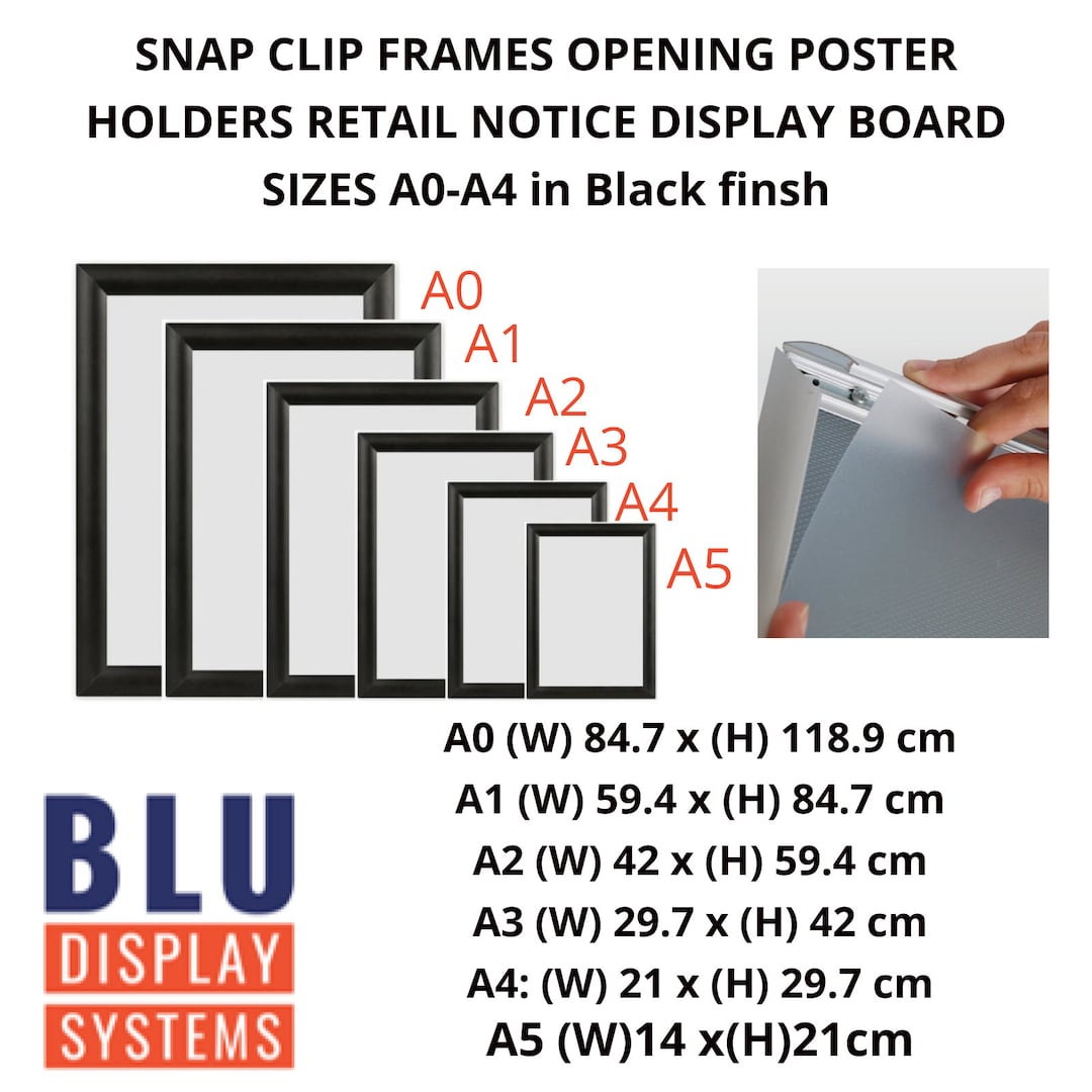 Black Aluminium A0-A5 All Sizes Snap Poster Frame Clip Picture Photo ...