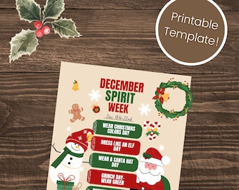 EDITABLE Winter Spirit Week Schedule Flyer Template Printable Spirit ...
