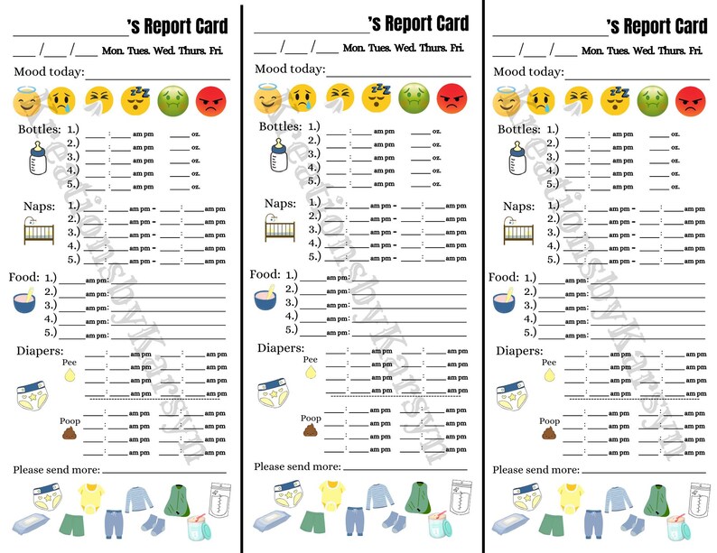 Printable | Daycare Infant 6+months Report Card | Daily Baby Log - Etsy