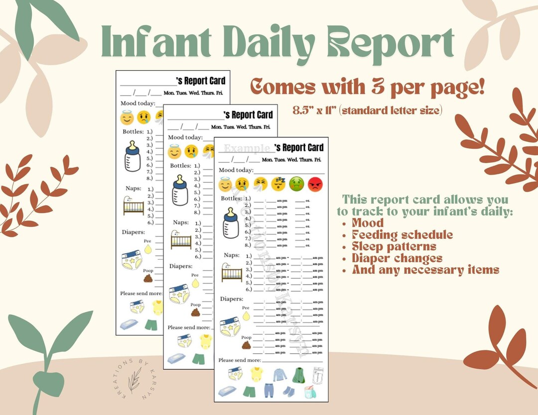 Printable | Daycare Infant Report Card | Daily Baby Log - Etsy