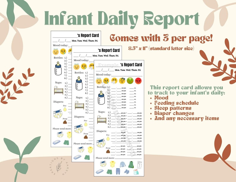 Printable | Daycare Infant Report Card | Daily Baby Log - Etsy
