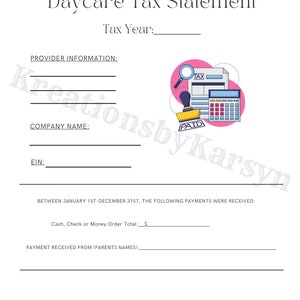 Printable | Daycare Tax Statement Form/end of Year Tax Form - Etsy