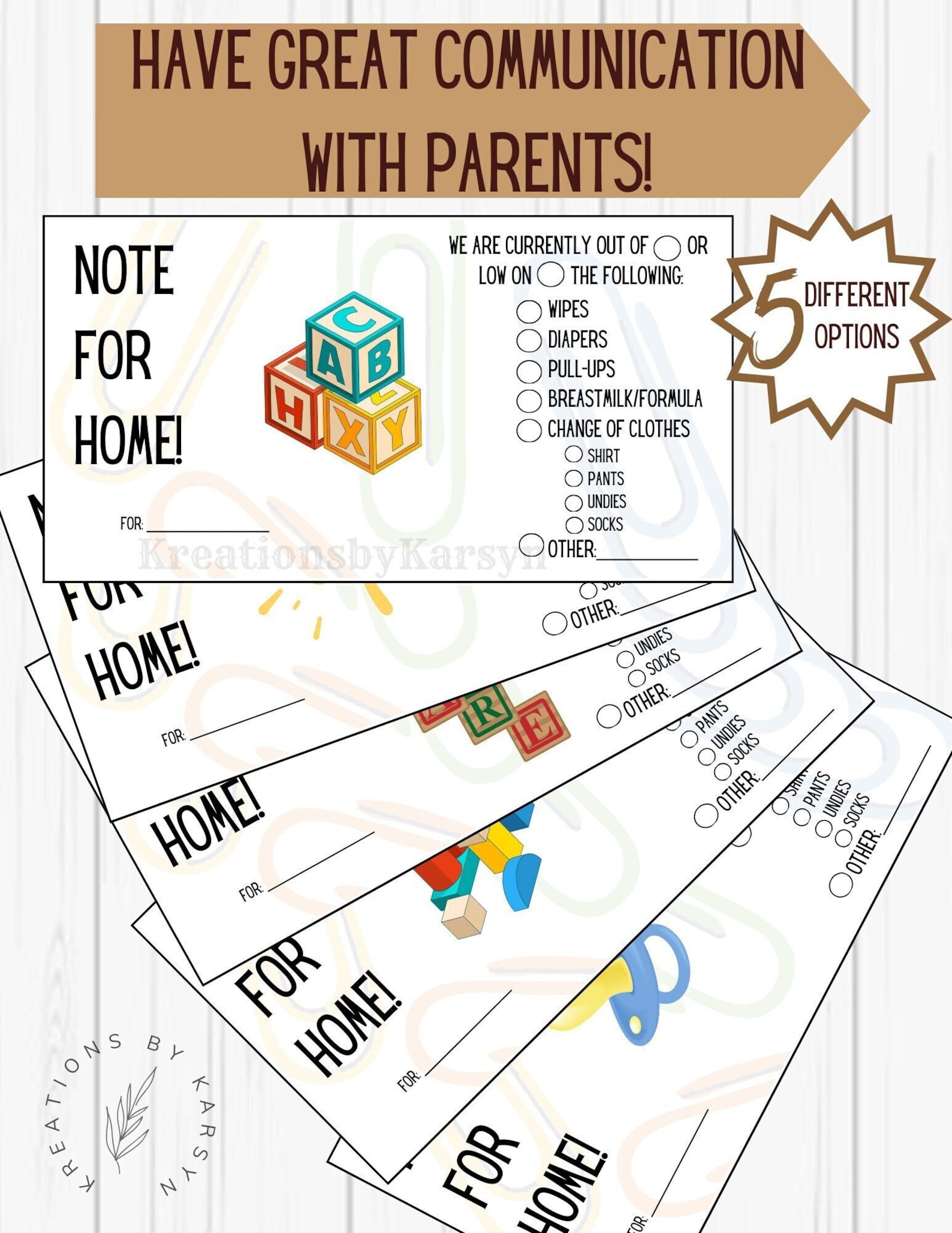 Printable | Daycare Essentials Reminder Note | Instant Download - Etsy