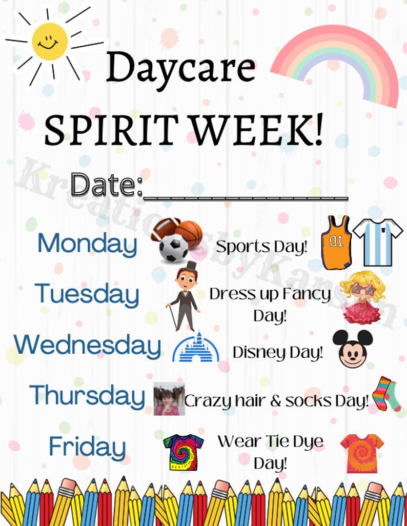 Printable | Daycare Spirit Week Flyer - Etsy