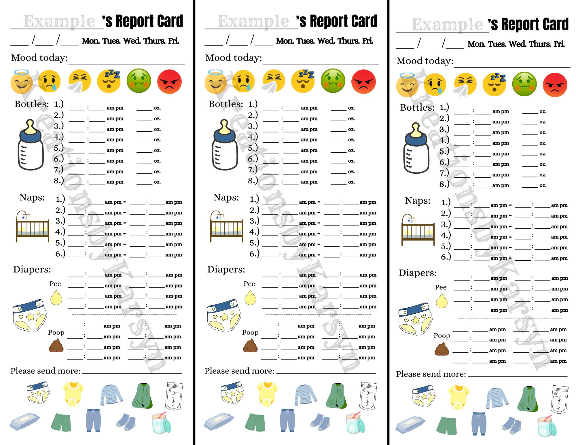 Printable | Daycare Infant Report Card | Daily Baby Log - Etsy