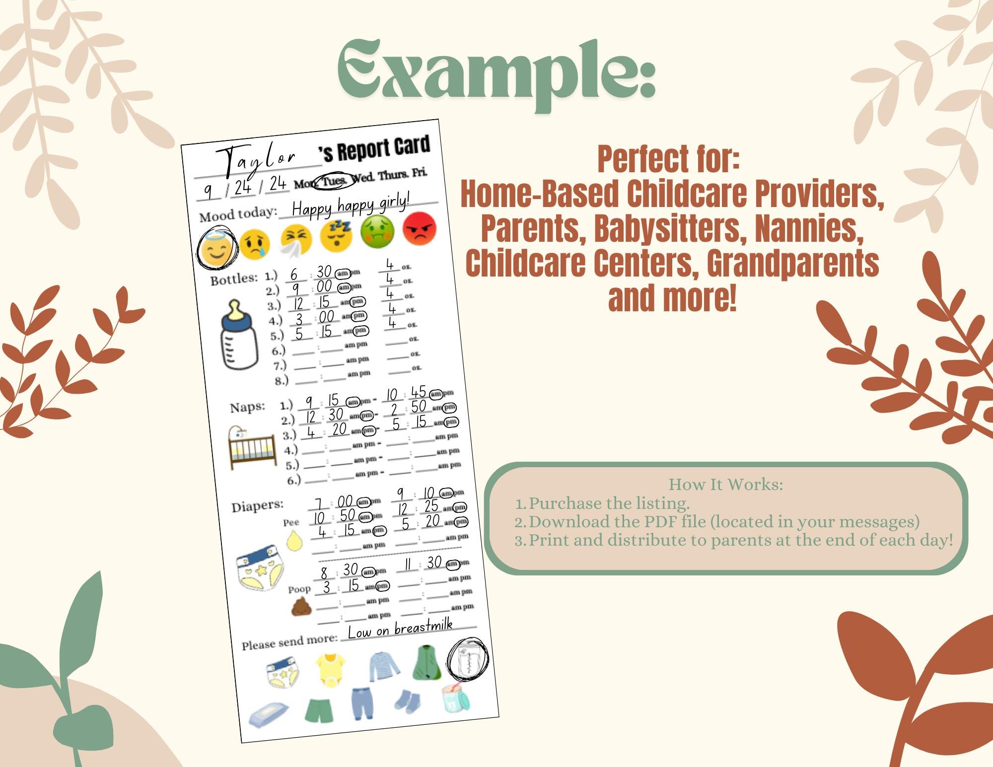 Printable | Daycare Infant Report Card | Daily Baby Log - Etsy