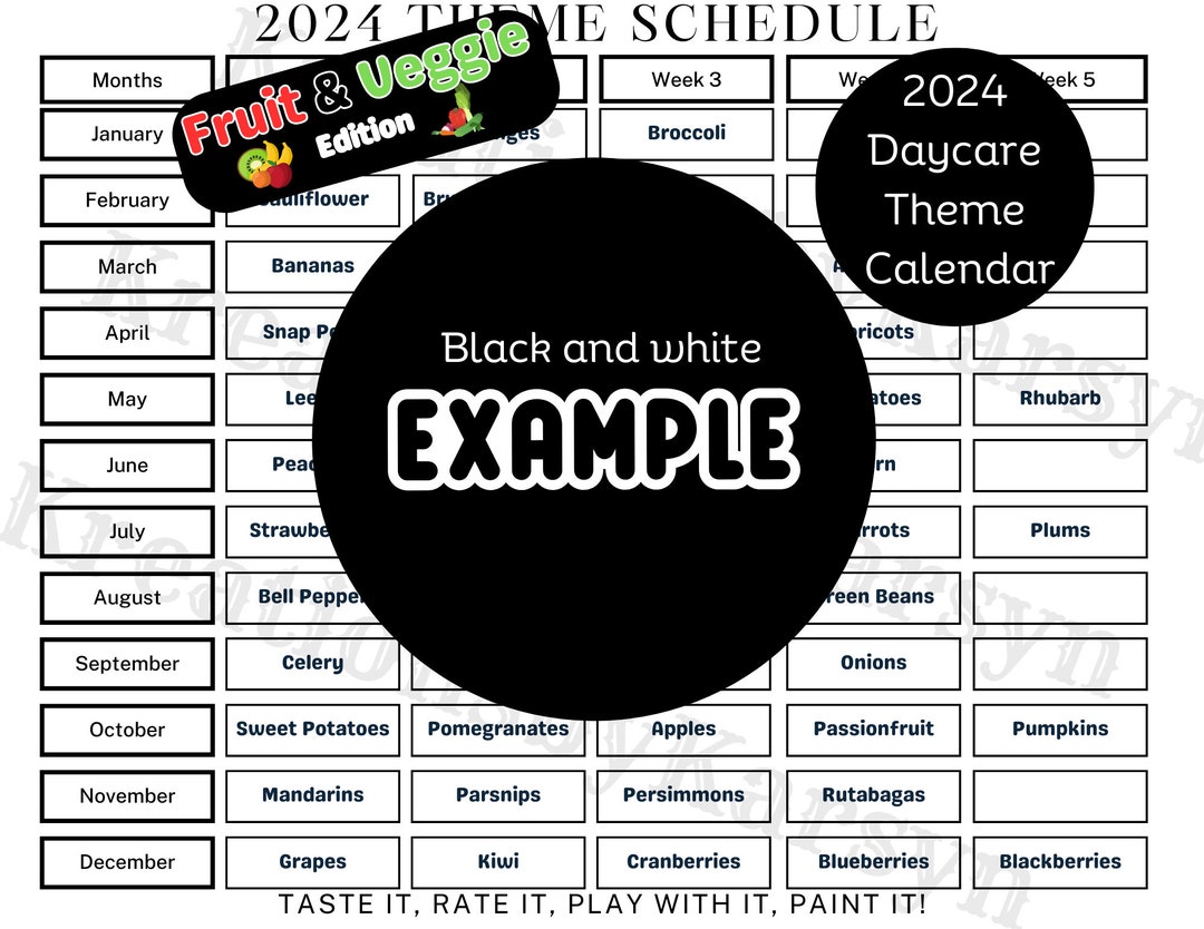 Printable | 2024 Daycare Food Theme | 2024 Food Calendar | Food ...