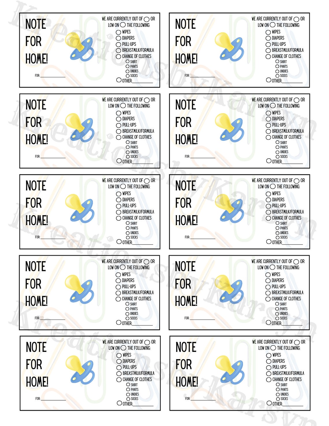 Printable | Daycare Essentials Reminder Note | Instant Download - Etsy