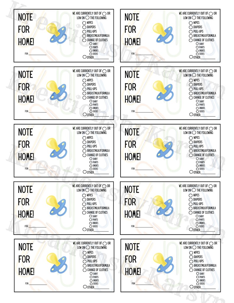 Printable | Daycare Essentials Reminder Note | Instant Download - Etsy